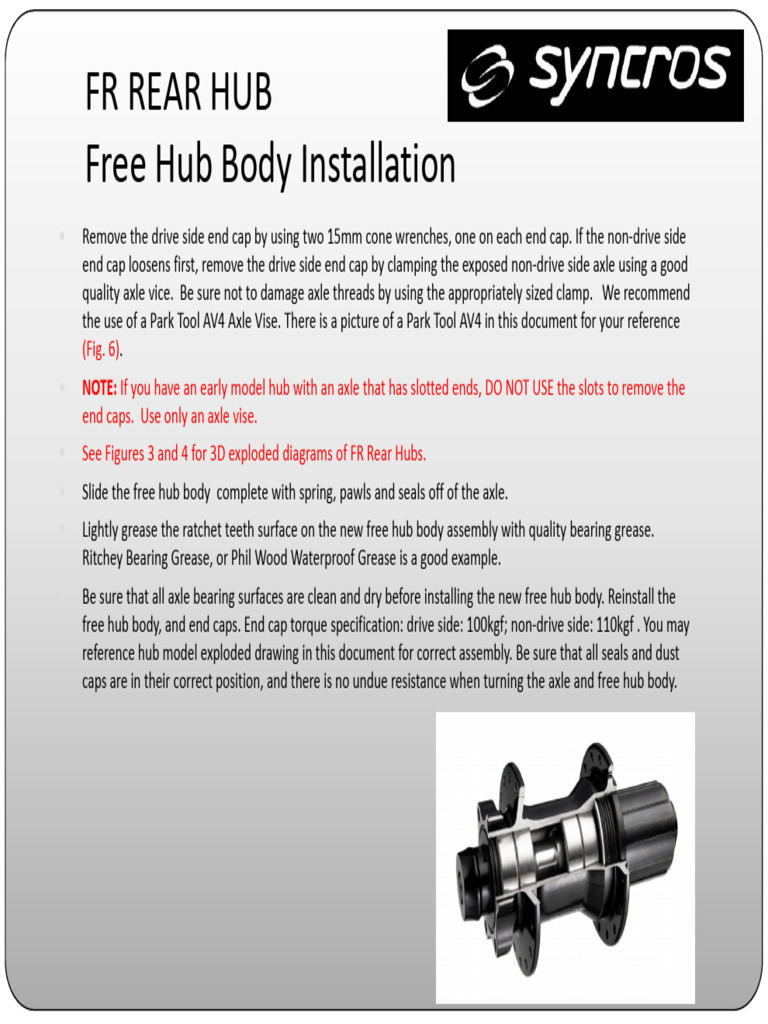 Syncros FR Hub Service Ver1 | PDF | Axle | Bearing (Mechanical)