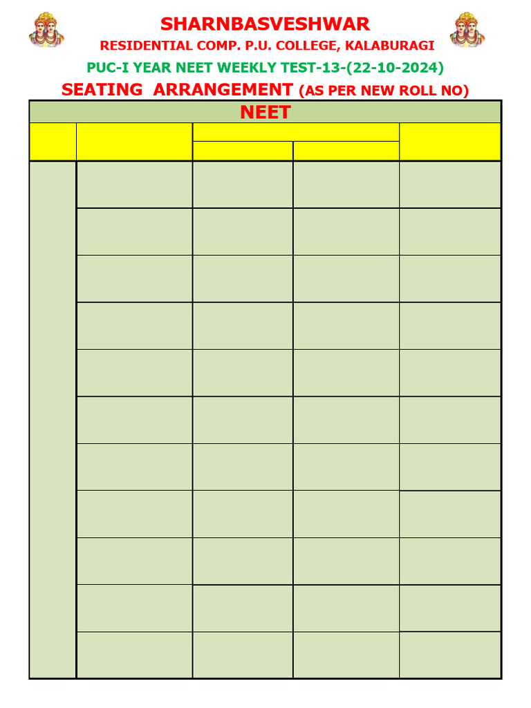 PU1 - ROOM WISE CHART Seating Arrangement P2 | PDF