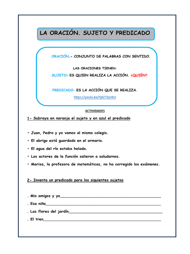 Oracion. Sujeto Predicado | PDF