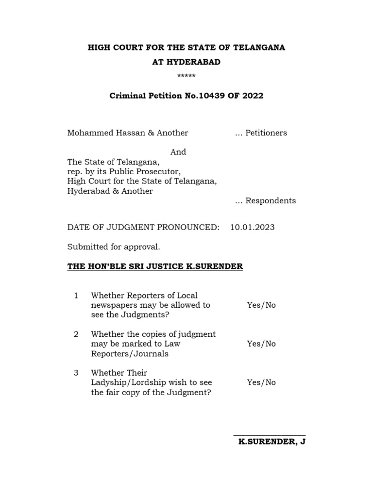 Telangana High Court Ruling on Criminal Petition | PDF | Prosecutor | Complaint