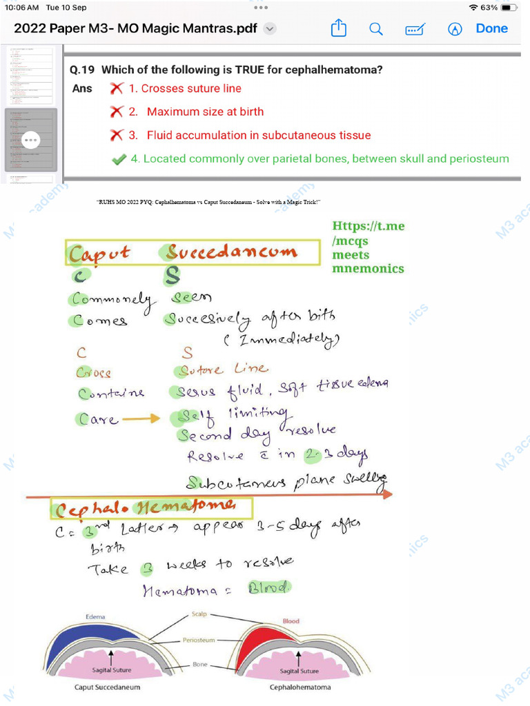 PDF "RUHS MO 2022 PYQ Cephalhematoma Vs Caput Succ 240910 174355 | PDF | Diseases And Disorders ...