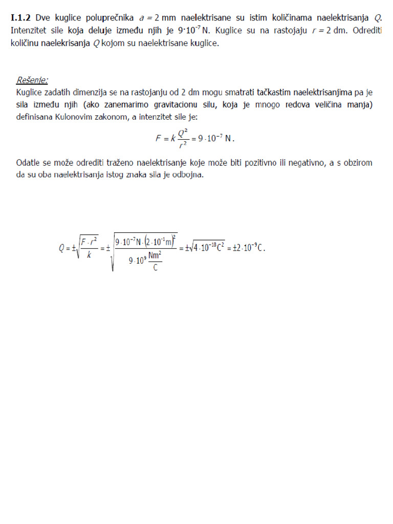 Elektrostatika Zadatak 2 PDF | PDF