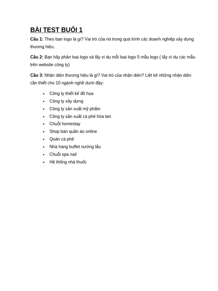 Bài Test Bu I 1 | PDF