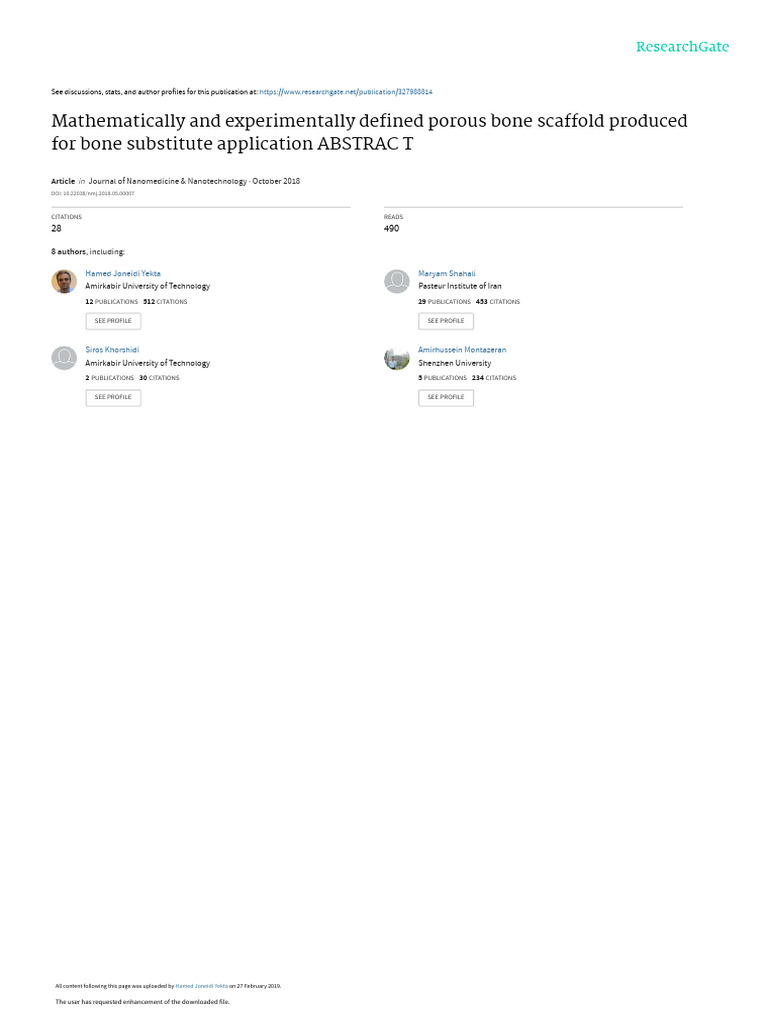 Mathematically and Experimentally Defined Porous Bone Scaffold Produced For Bone Substitute ...