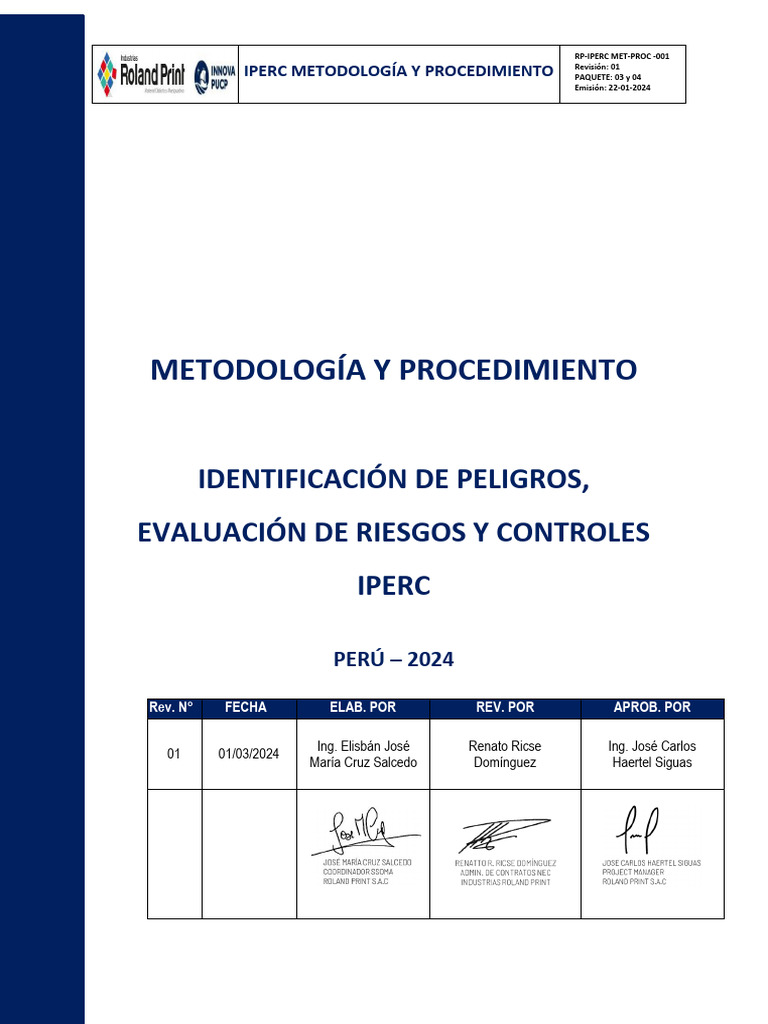Metodología y Procedimiento Iperc - Industrias Roland Print | PDF | Riesgo | Seguridad y salud ...
