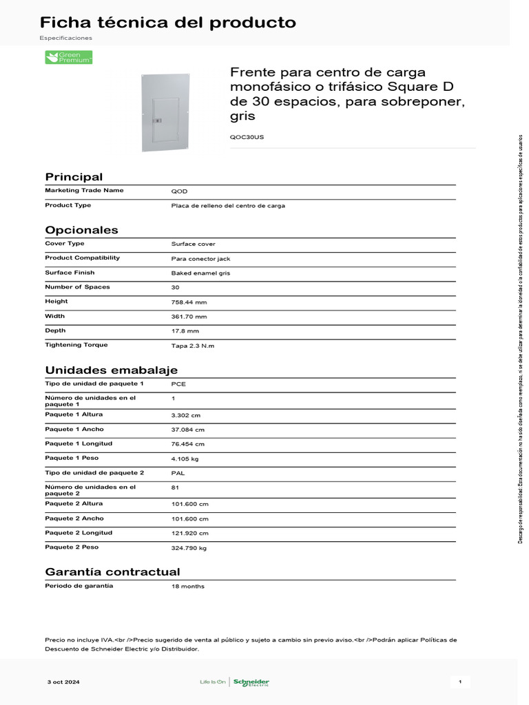 Frente de Carga Square D QOC30US | PDF | Ciencias sociales ambientales ...