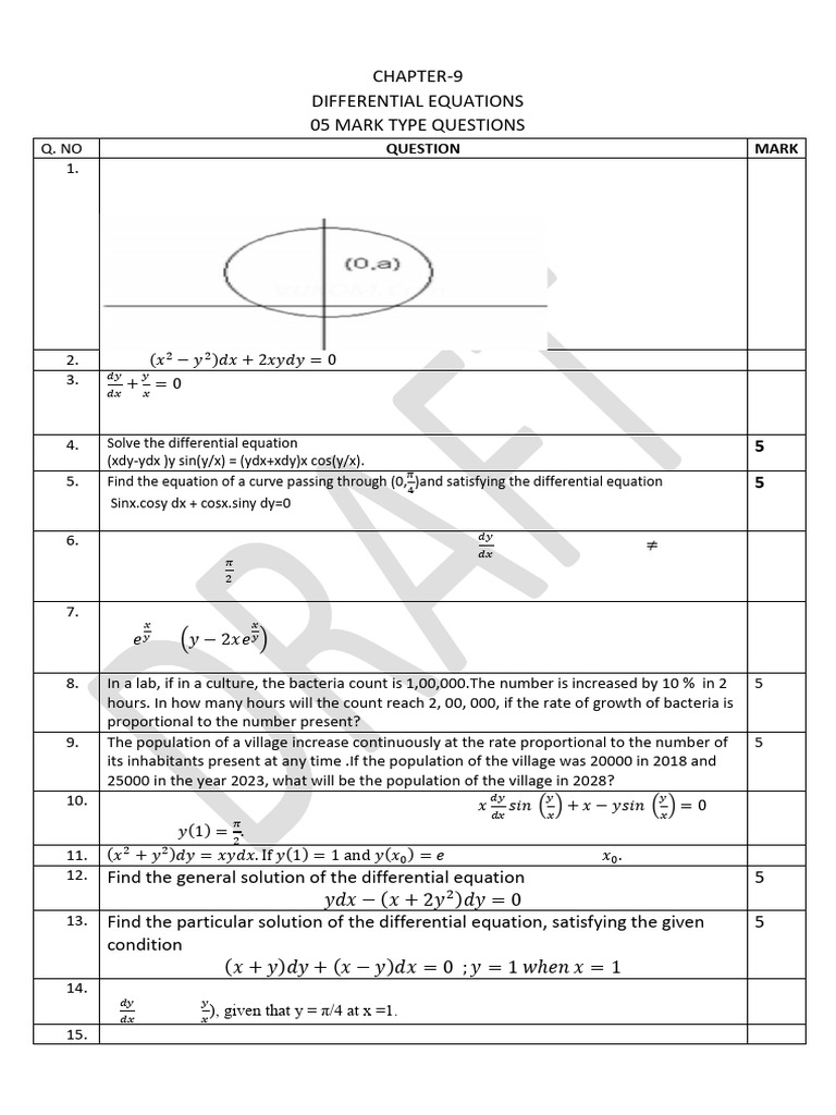 5 Mark Type (Differential Equations) | PDF | Equations | Mathematical Physics