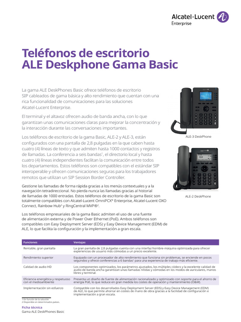Ale Deskphones Basic Range Datasheet Es | PDF | Protocolos de internet | Informática