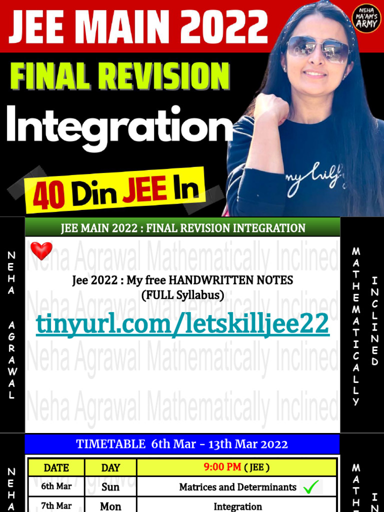Jee Main 2022 - Final Revision Integration | PDF | Trigonometry | Integral
