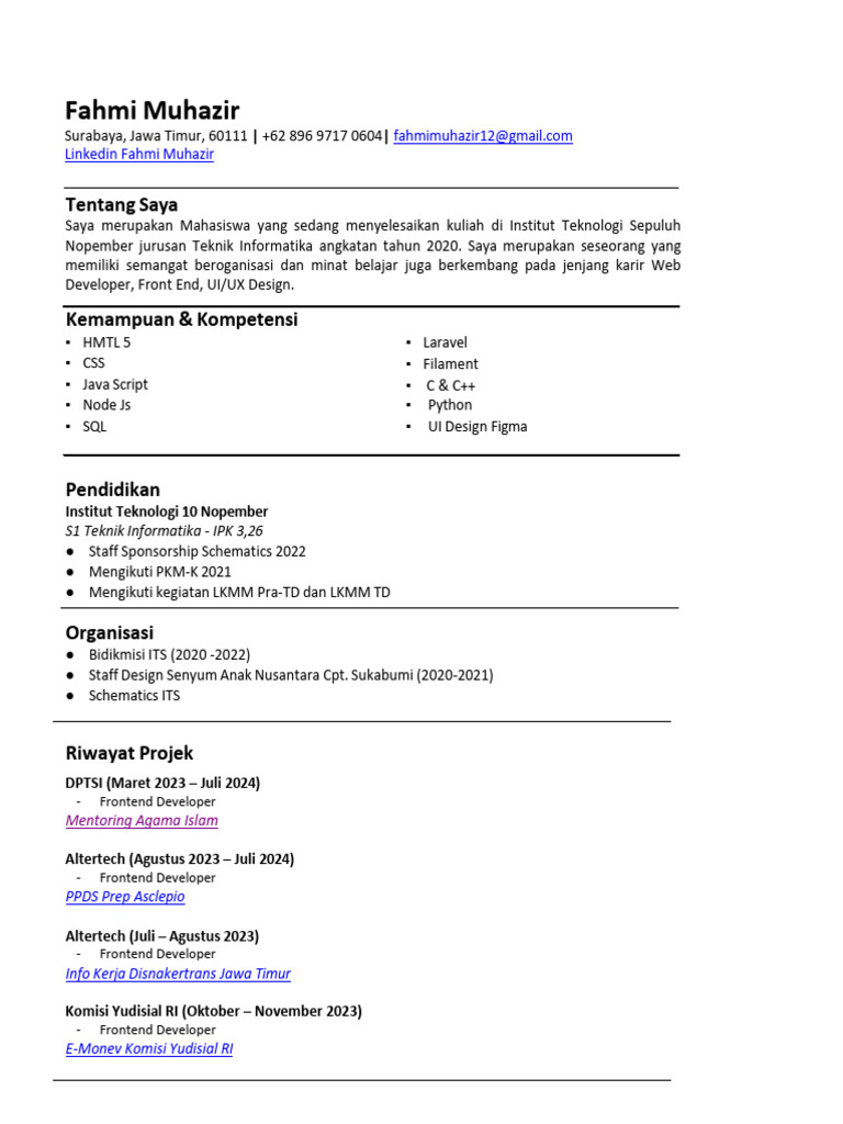 CV Fahmi Muhazir 230724 | PDF | Seni | Komputer
