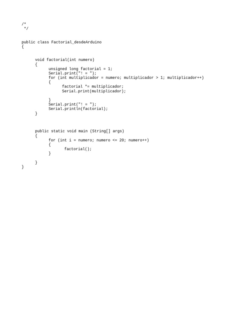 Código Arduino para Fatorial em Java | PDF | Computadores | Tecnologia ...