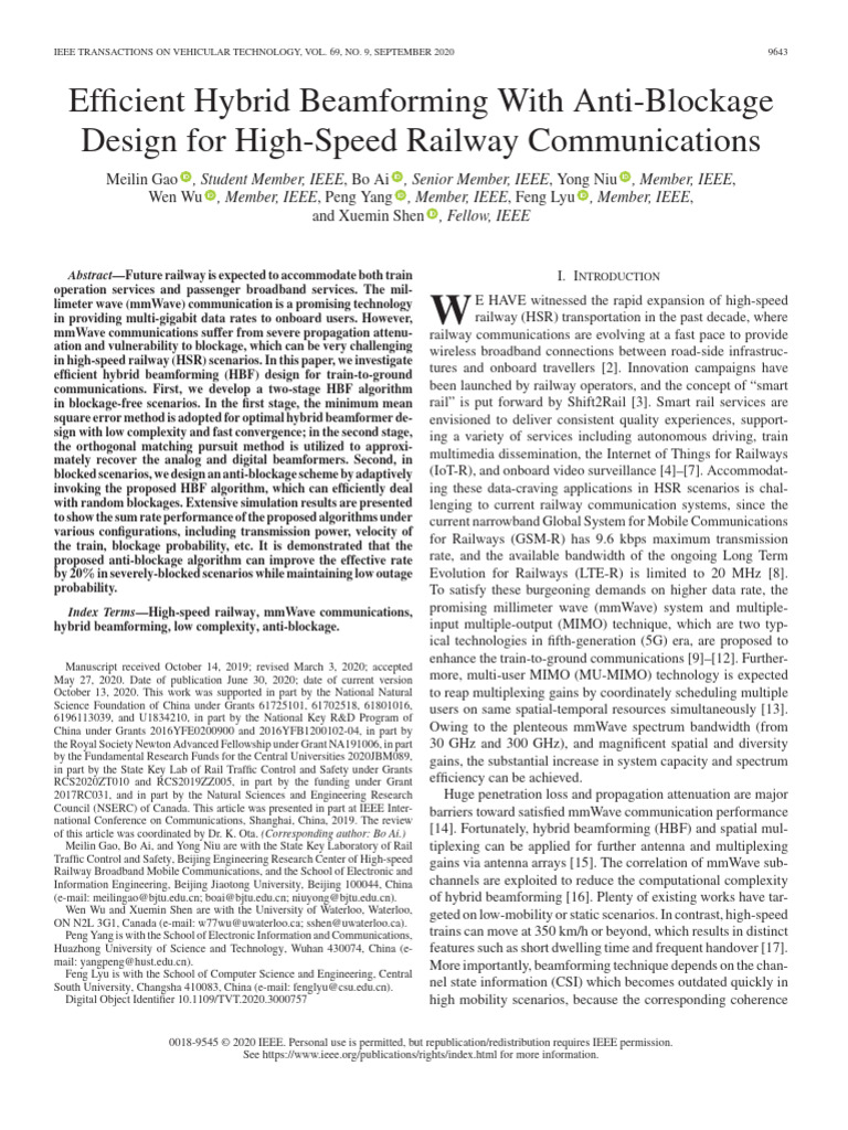 Efficient Hybrid Beamforming With Anti-Blockage Design For High-Speed Railway Communications ...
