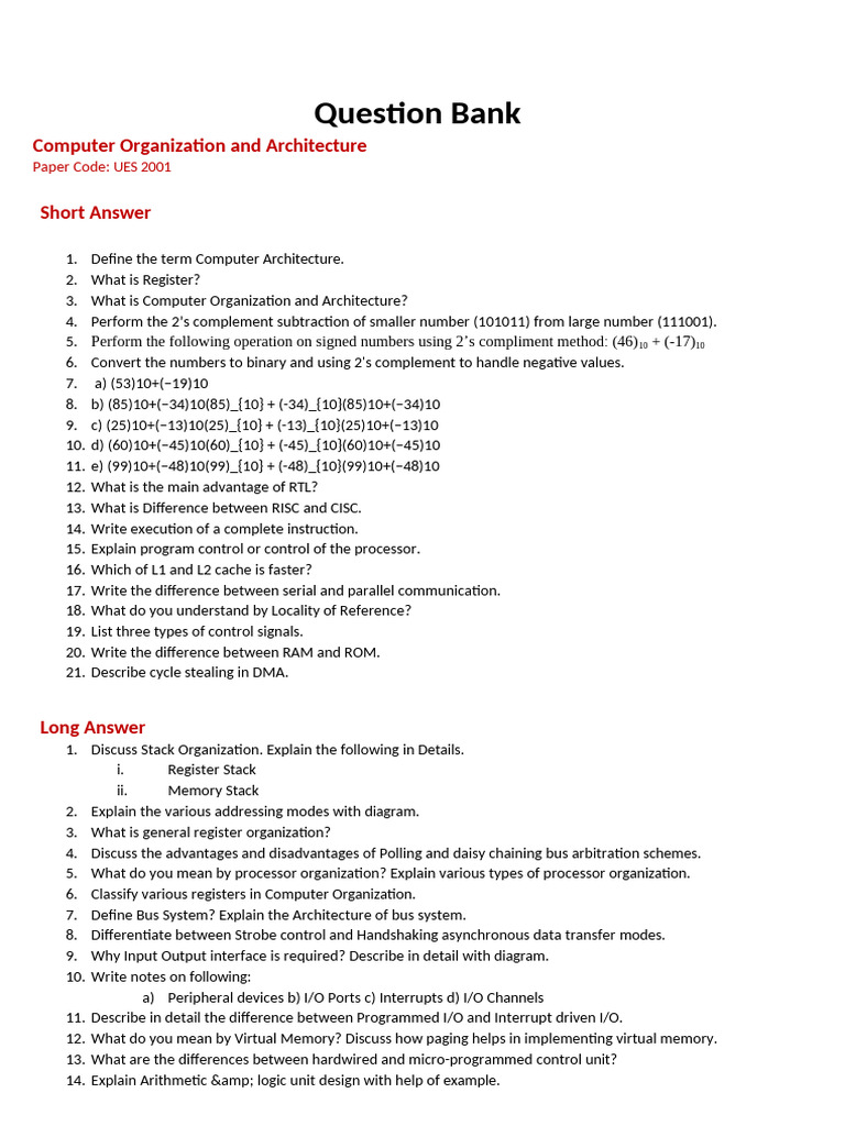 COA Question Bank | PDF | Input/Output | Central Processing Unit