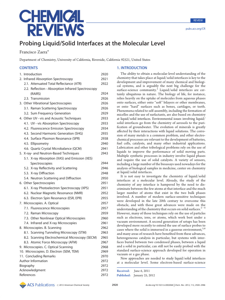 Zaera 2012 Probing Liquid Solid Interfaces at The Molecular Level | PDF | Infrared Spectroscopy ...