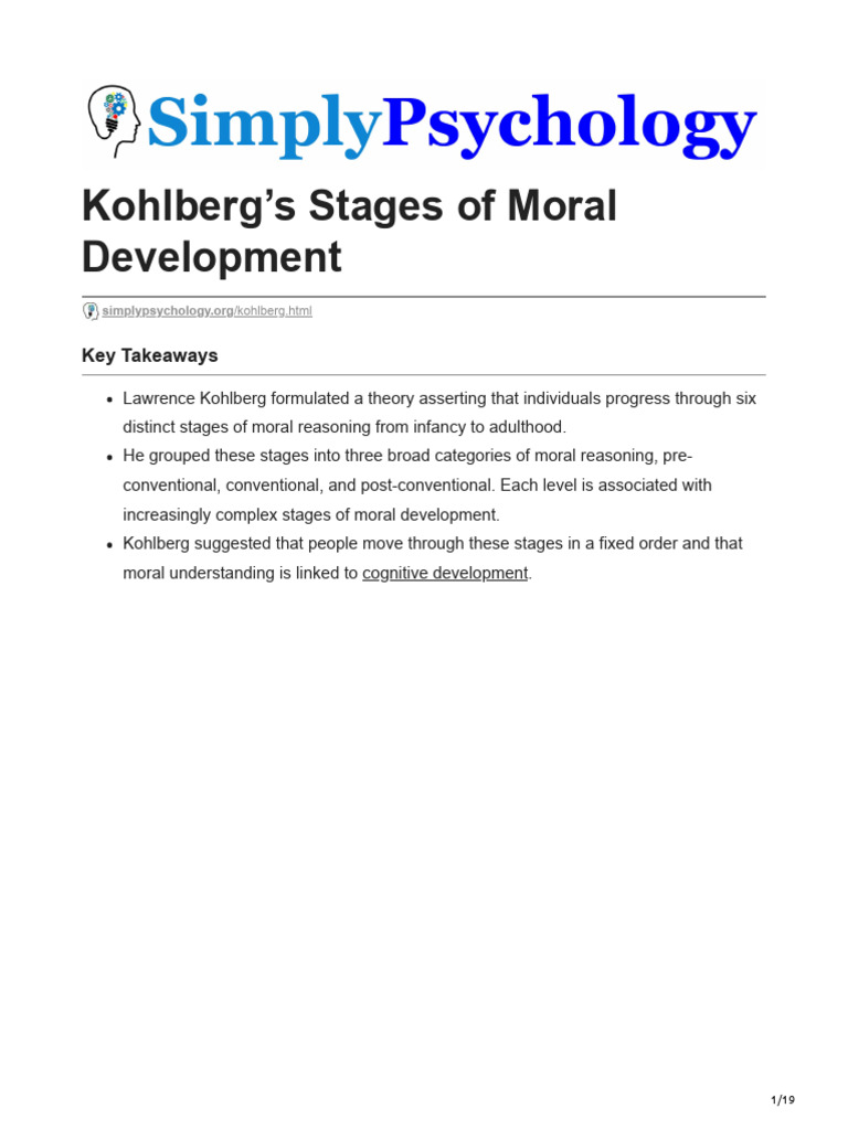 Kohlbergs Stages of Moral Development | PDF | Morality | Justice