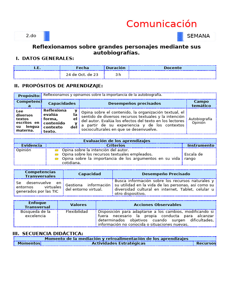 2° - Sesión - de - Aprendizaje 4-Sem.2-Exp.7-Com | PDF | Evaluación | Aprendizaje