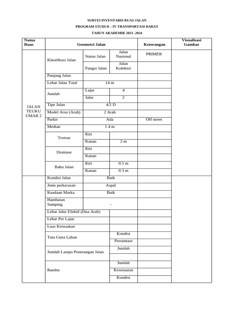 Formulir Survei Inventarisasi Ruas Jalan | PDF