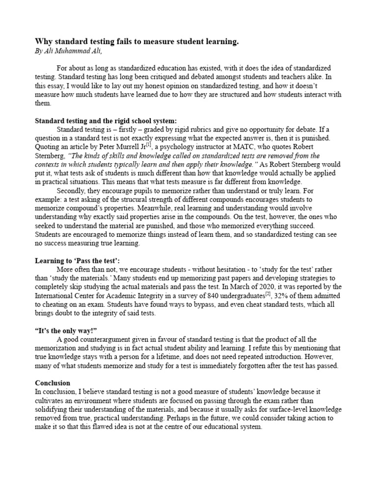 Standard Testing Fails To Measure Student Learning 1 | PDF | Learning ...