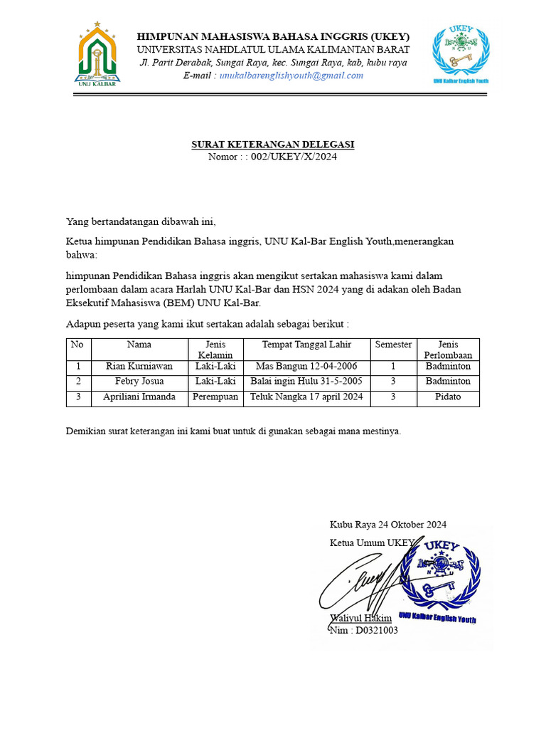 Surat Keterangan Delegasi Ukey | PDF