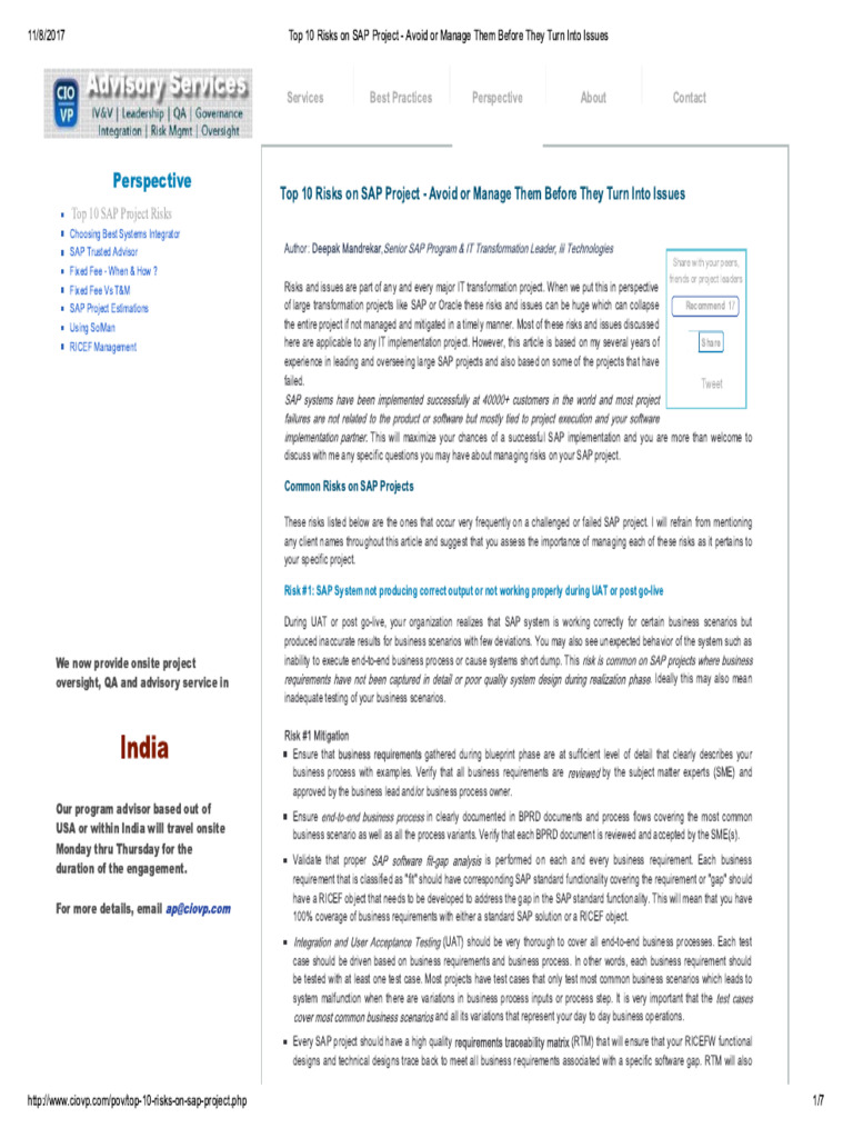 Top 10 Risks On SAP Project - Avoid or Manage Them Before They Turn ...