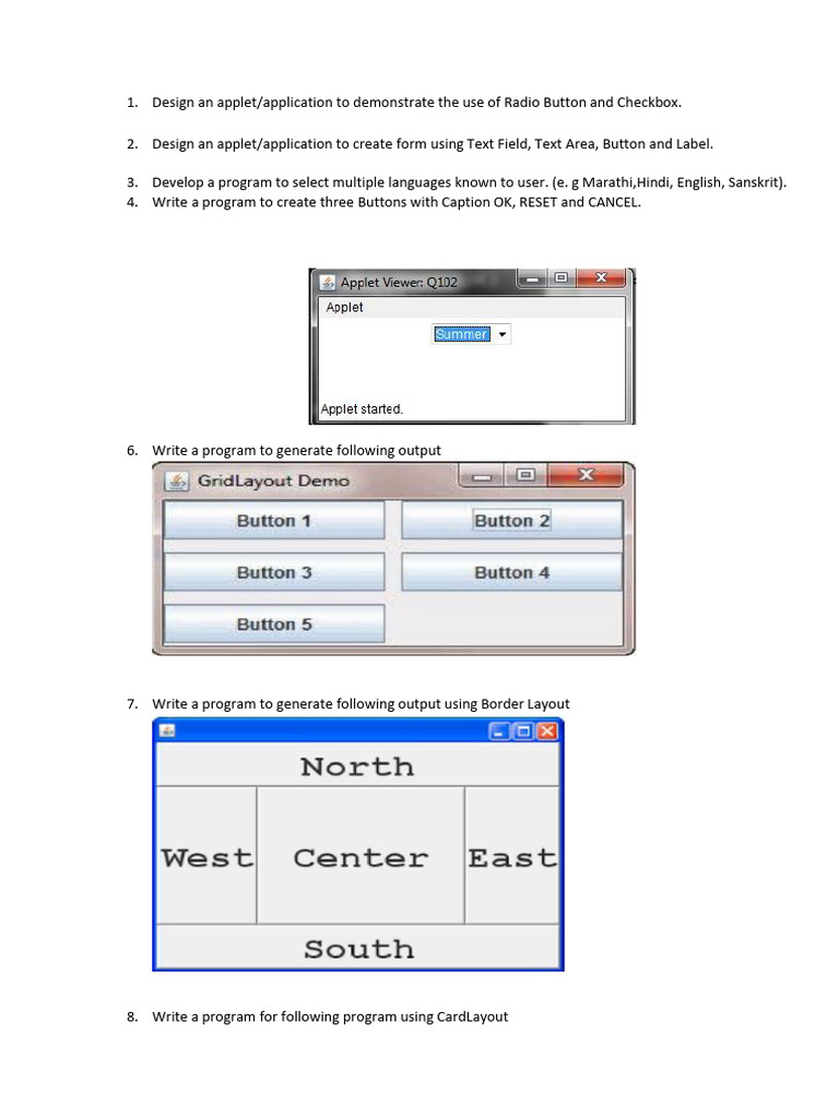 Java Applet and Swing Programming Tasks | PDF | Port (Computer ...