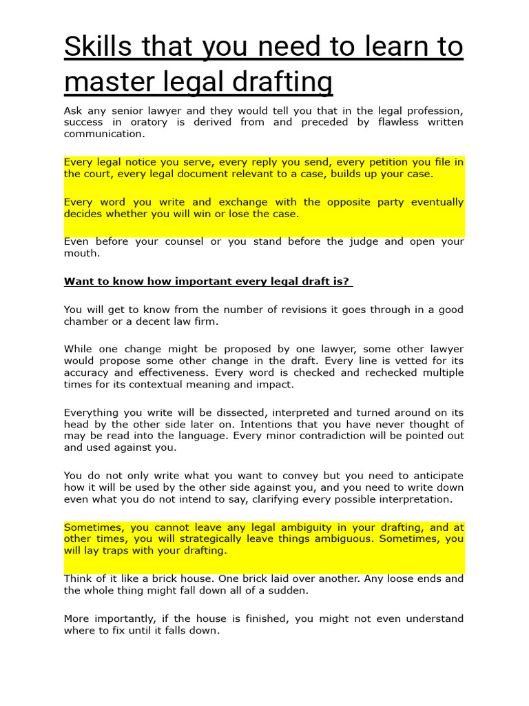 Skills That You Need To Learn To Master Legal Drafting | PDF | Thought ...