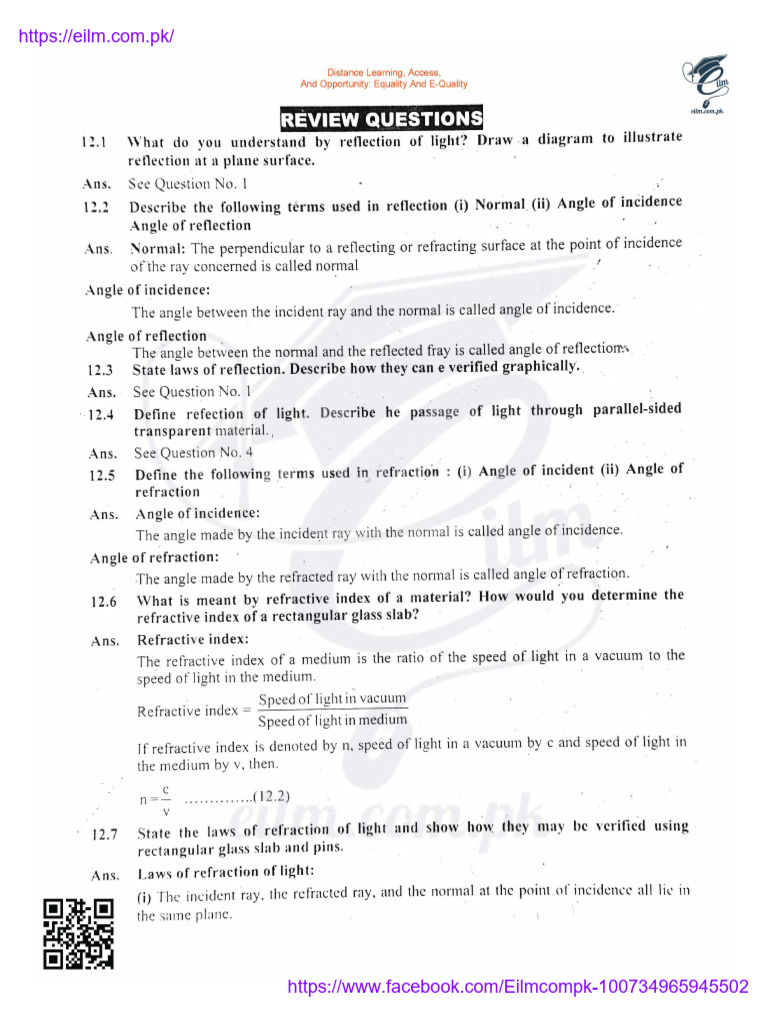 Punjab Class 10 Physics Unit 12 Geometricl Optics Notes | PDF ...