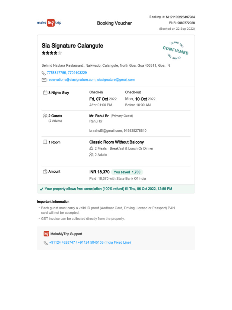 GST Invoice and Booking Details for Sia Signature | PDF