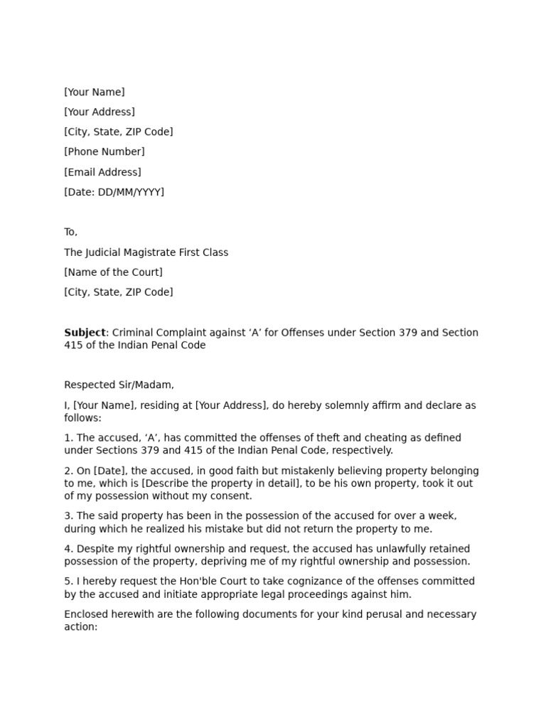 Criminal Complaint Draft | PDF