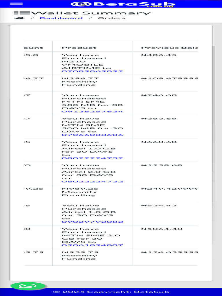 Wallet Summary | PDF