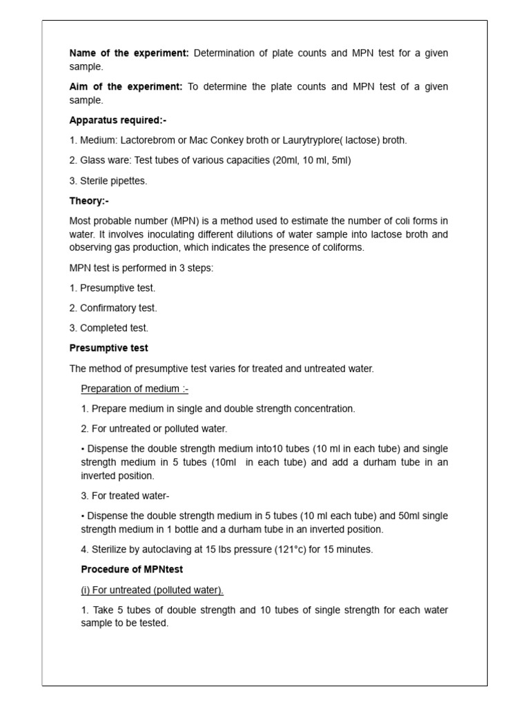 MPN Test | PDF | Microbiology