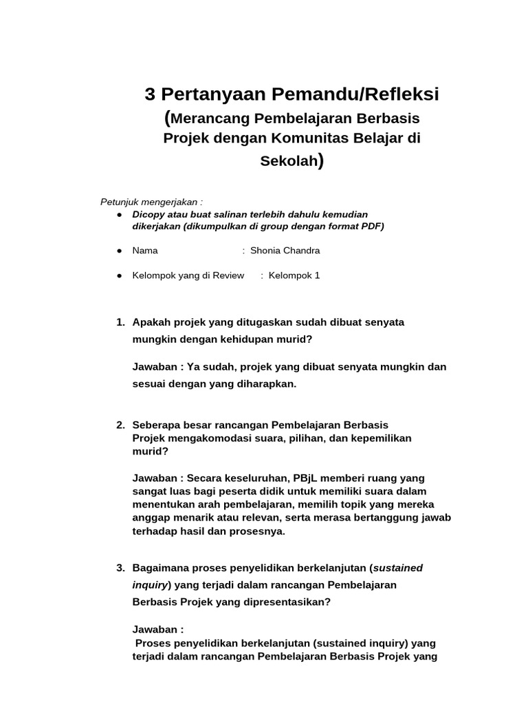 Shonia - Pertanyaan Pemandu - Refleksi - Review Peserta | PDF