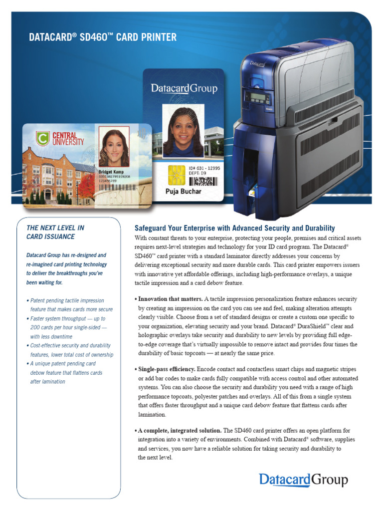 Datacard SD460 Tactile Good General Info | PDF | Printer (Computing ...