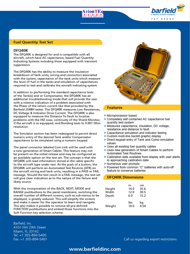 Barfield DFQ40K Datasheet | PDF | Alternating Current | Electrical Resistance And Conductance