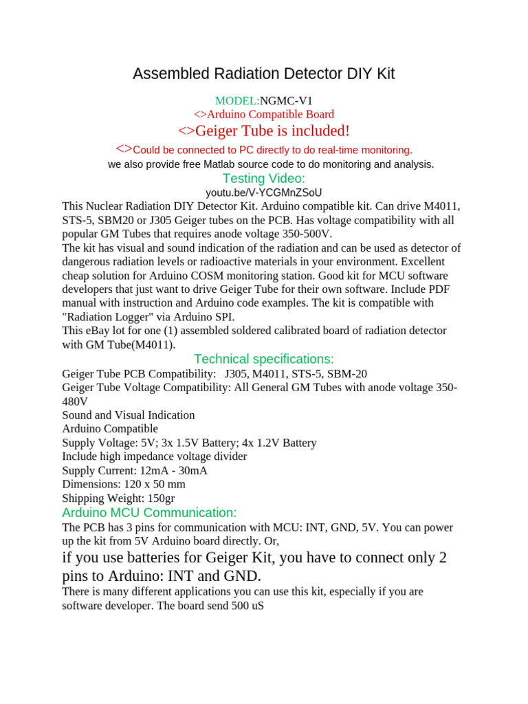 Assembled Geiger Muller Radiation Detector DIY Kit | PDF | Arduino ...