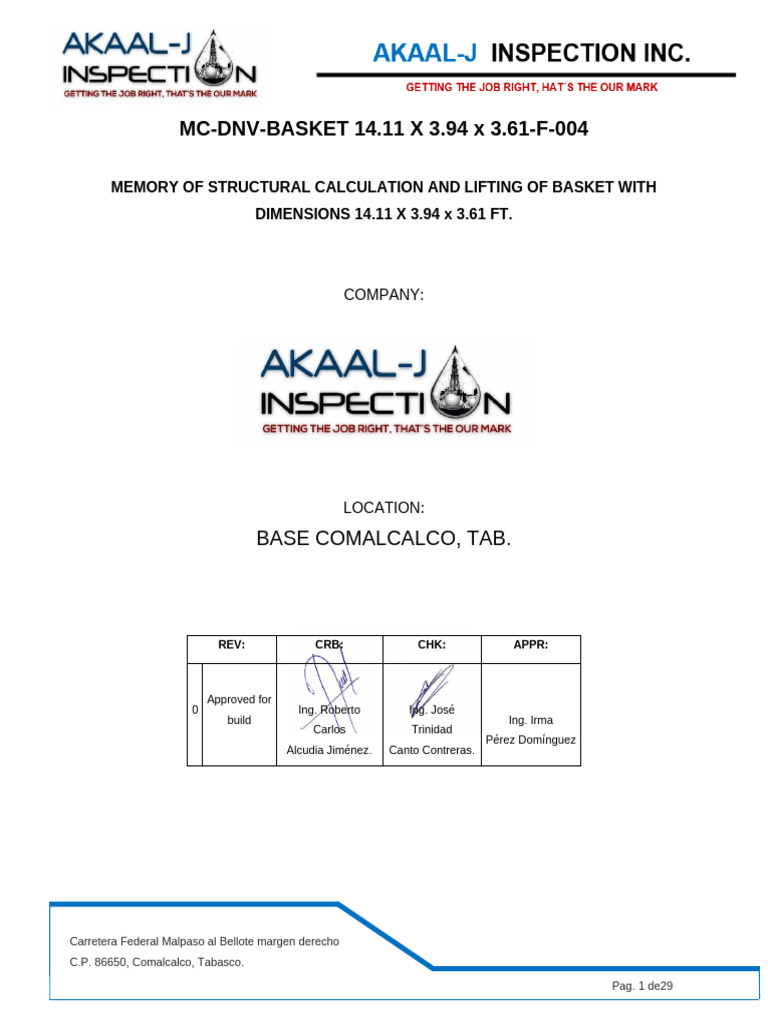 MC-DNV-BASKET 14.11 X 3.94 X 3.61-F-004: Base Comalcalco, Tab | PDF ...