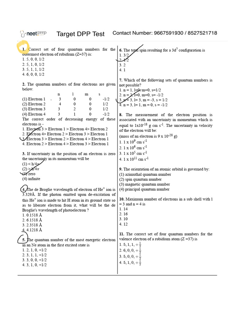 DPP Chemistry - Schrödinger Quantum Number, de - Broglie Relation ... DPP Chemistry - Schrödinger Quantum Number, de - Broglie Relation ...