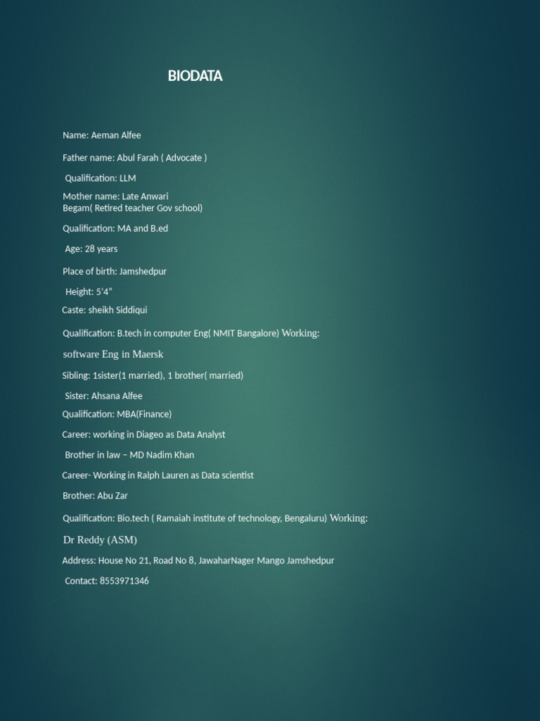 Aeman Biodata PPW | PDF