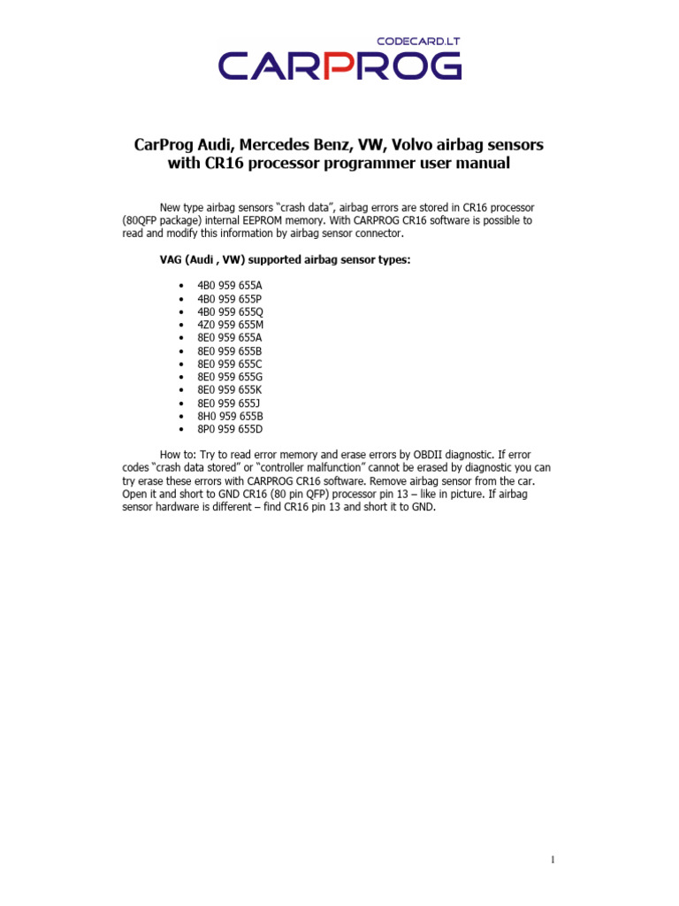 Carprog Cr16 Airbag Manual | PDF | Computer Hardware | Manufactured Goods