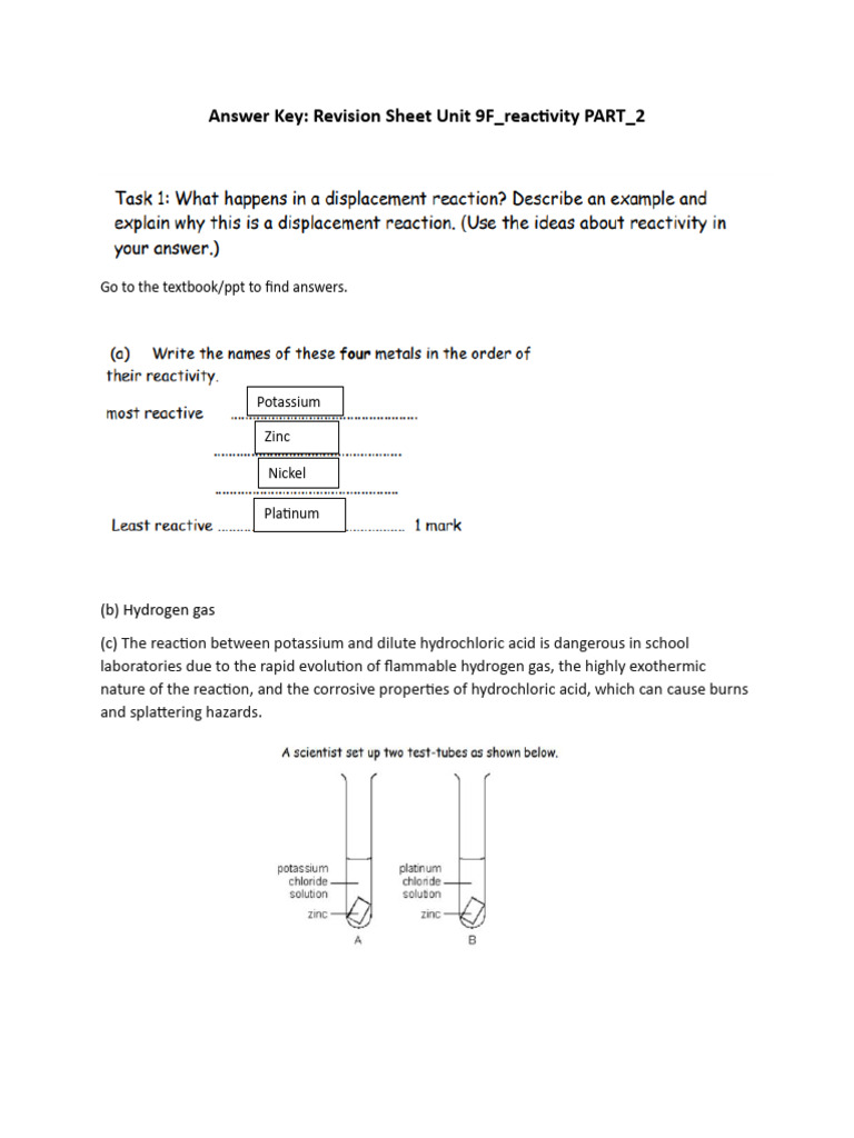 Unit 9F Reactivity Answer Key | PDF