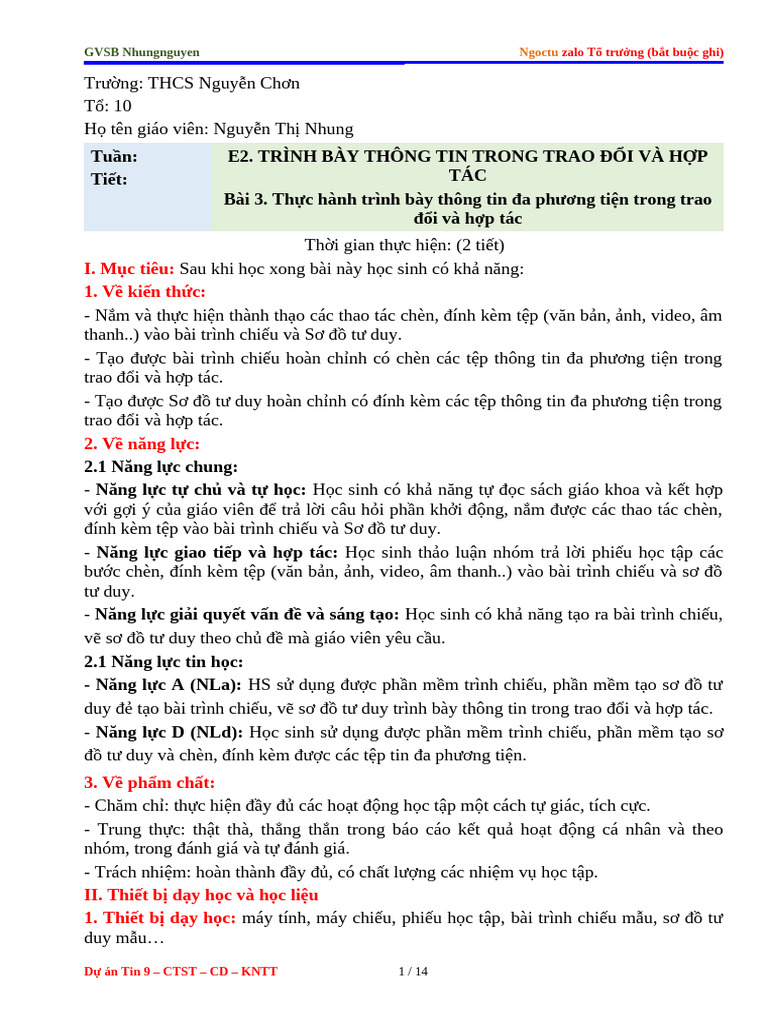 Tin9 CD E2 BAI 3 TRINH BAY THONG TIN DA PHUONG TIEN TRONG TRAO DOI VÀ ...