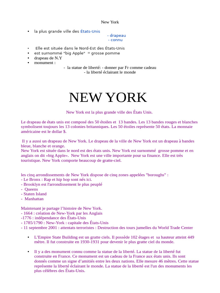 Exposé sur New York en français | PDF | La ville de New York | Manhattan
