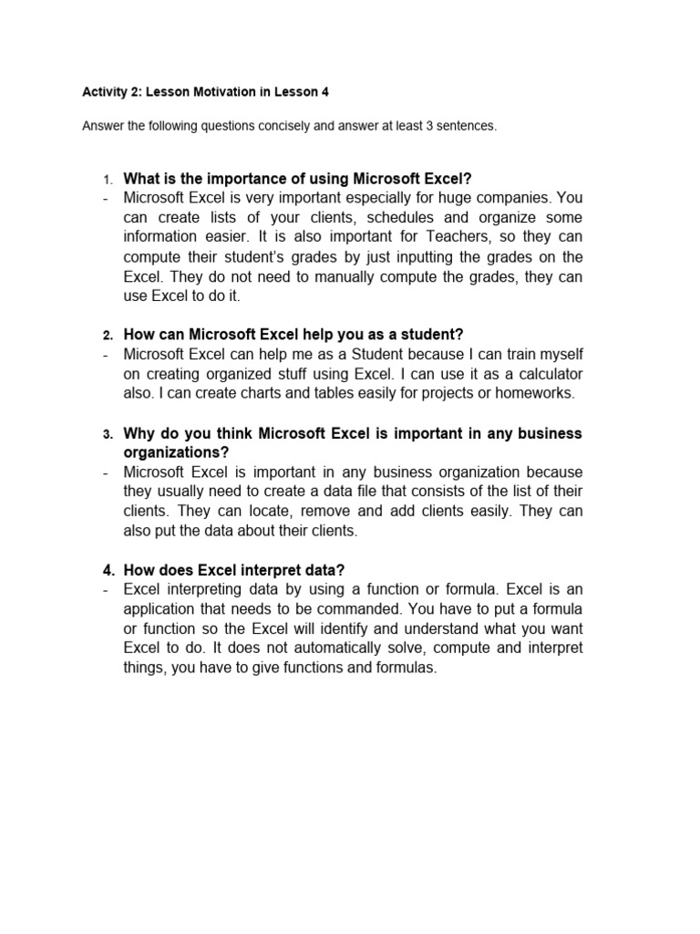 Activity 2 - Lesson Motivation in Lesson 4 | PDF