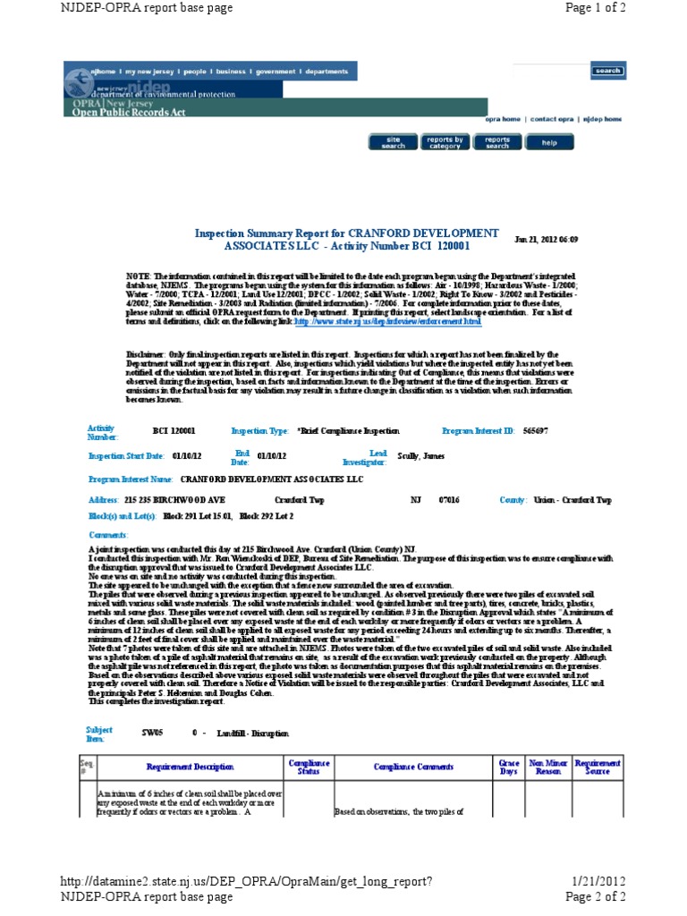 NJDEP Inspection Report | PDF