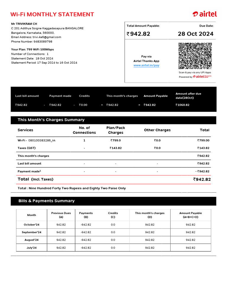 DSL Bill 080100383286 KK HF2529I000277226 | PDF | Payments | Credit Card
