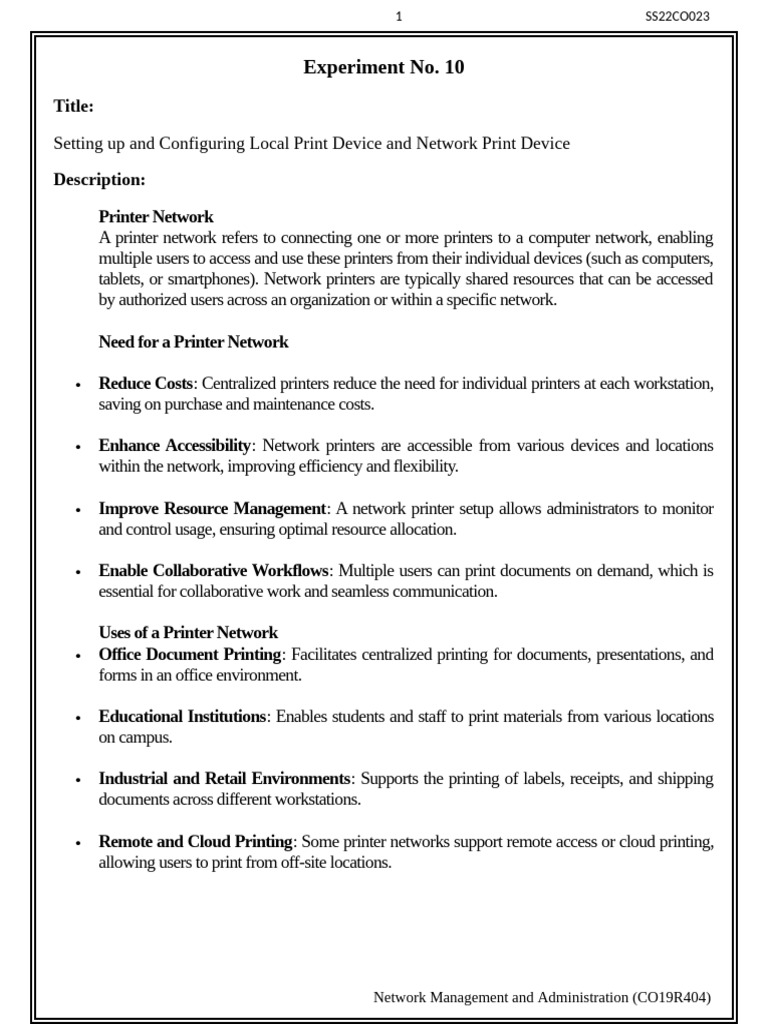 Exp 10 | PDF | Computer Network | Printer (Computing)