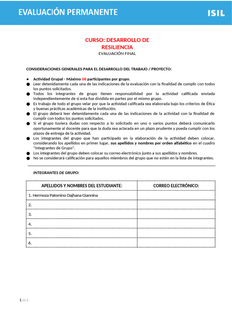 EVAL. FINAL RESILIENCIA 2024-1 | PDF | Las emociones | Estrés (biología)