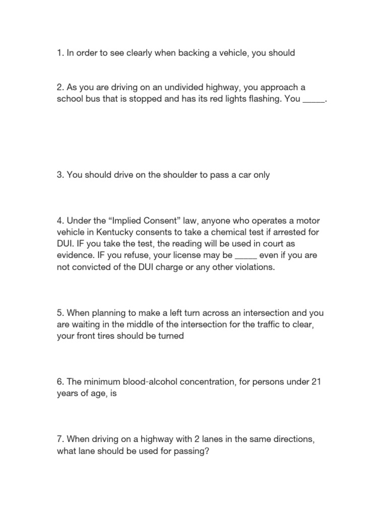 Simple Driving Questions | PDF | Traffic | Intersection (Road)
