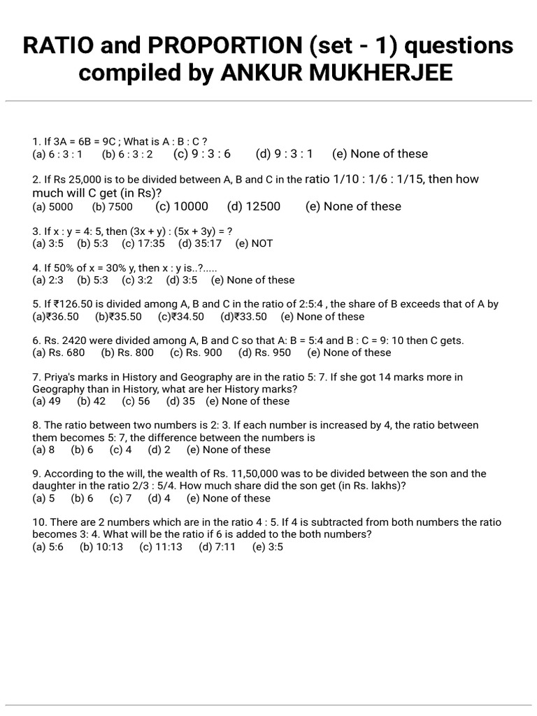 Ratio & Proportion (Set-1) | PDF