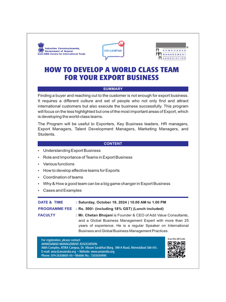 How To Develop A World Class Team For Your Export Business - October 19 ...
